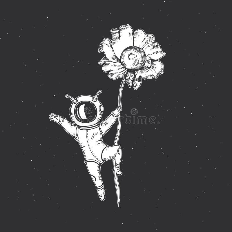 Astronaut, Flower and Planet. Space Illustration. Gymnastics. Stock ...