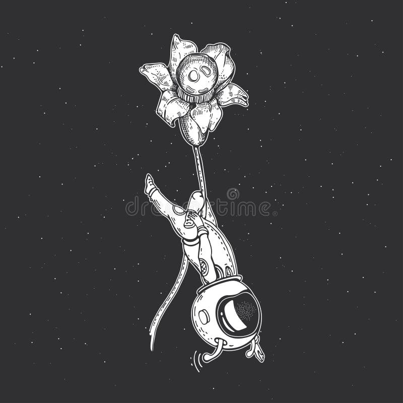 Astronaut, Flower and Planet. Space Illustration. Gymnastics. Stock ...