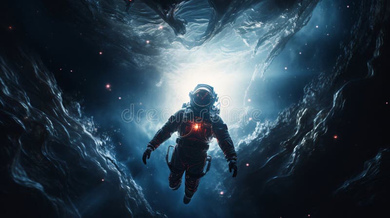 Astronaut Flying in Outer Space. Wormhole Exploration. Generative Ai ...