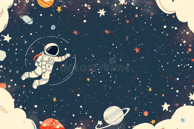 Astronaut Flying in Space, Frame for Copyspace Stock Illustration ...