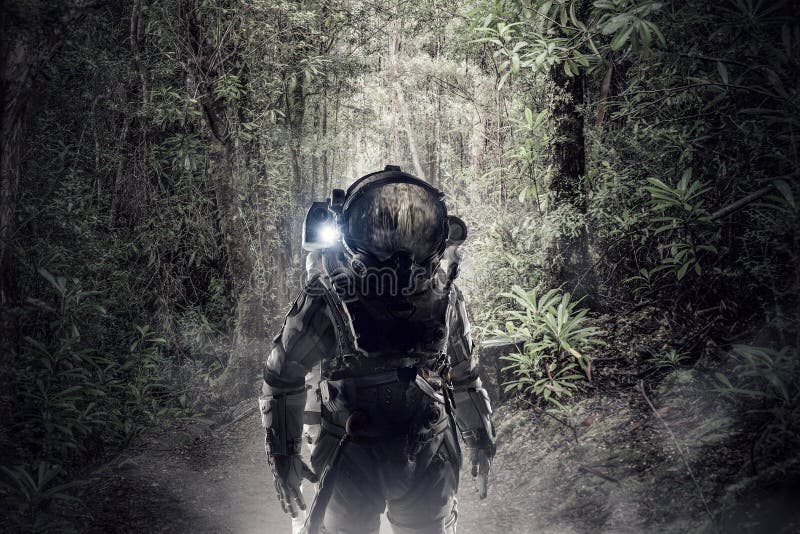 Astronaut in forest stock image. Image of future, life - 91377737