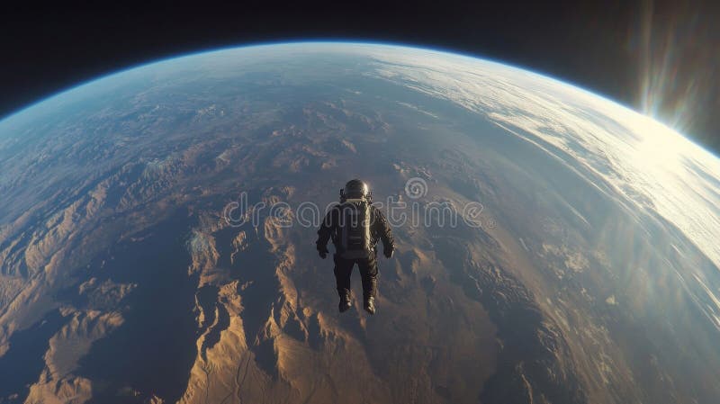 Astronaut in Freefall Above Earth S Stunning Landscape Stock ...