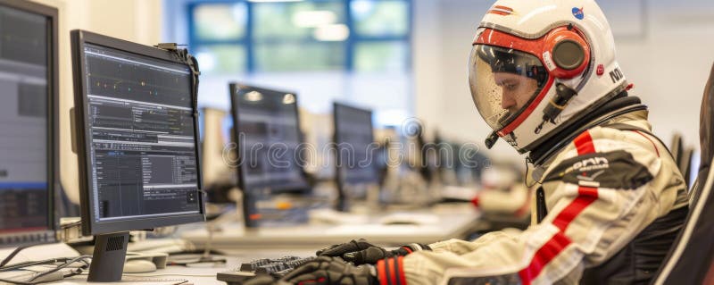 Astronaut in Full Space Suit Working on Computer in Modern Office ...