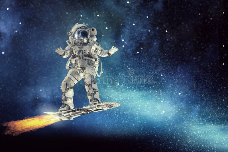 Spaceman on Flying Board. Mixed Media Stock Illustration - Illustration ...