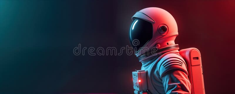 Astronaut in Futuristic Space Suit. Side View with Neon Lights. Vintage ...