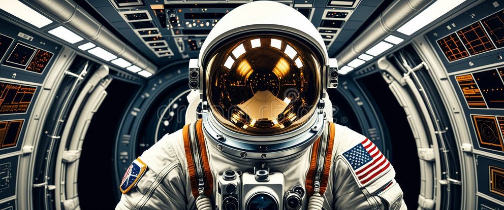 Astronaut in Futuristic Spacecraft with Advanced Control Panels Stock ...