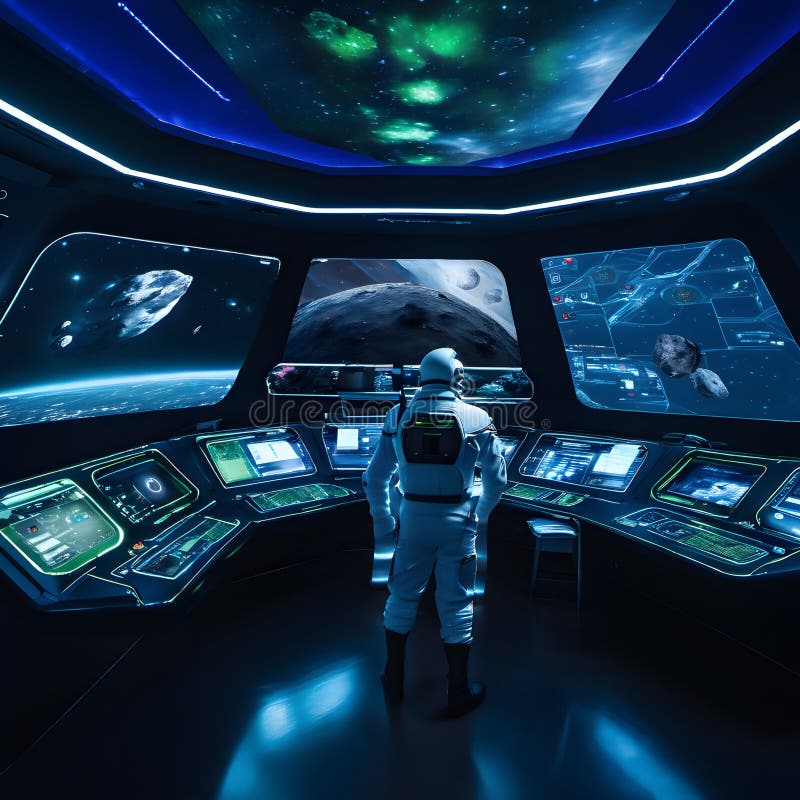 Futuristic Spaceship Control Room with Astronaut Stock Image - Image of ...