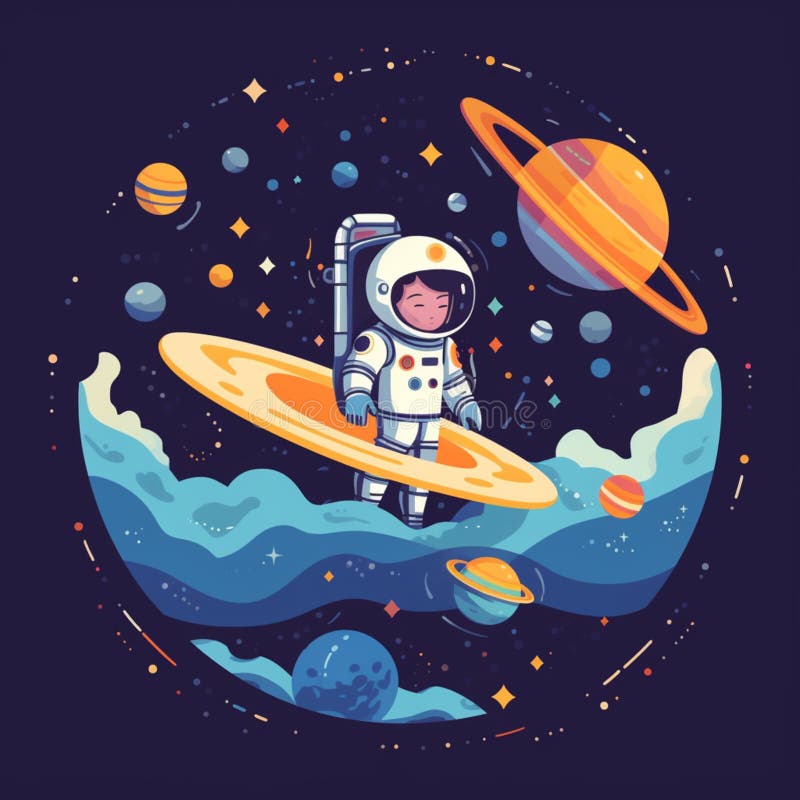 Astronaut in the Galaxy Background Cartoon Illustration Stock ...