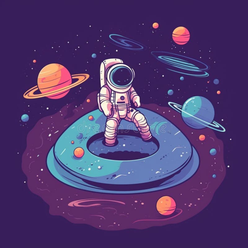 Astronaut in the Galaxy Background Cartoon Illustration Stock ...