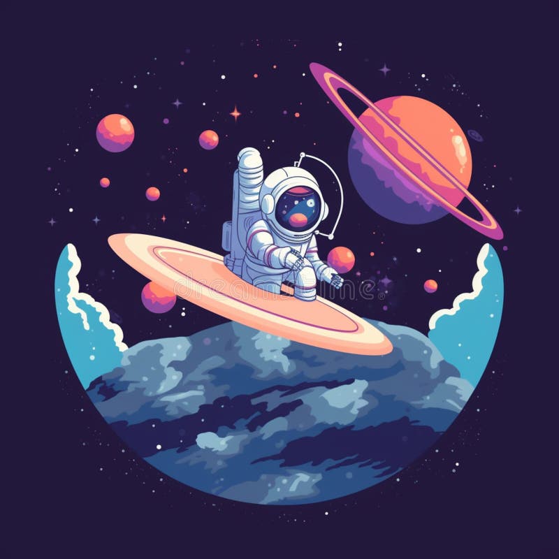 Astronaut in the Galaxy Background Cartoon Illustration Stock ...