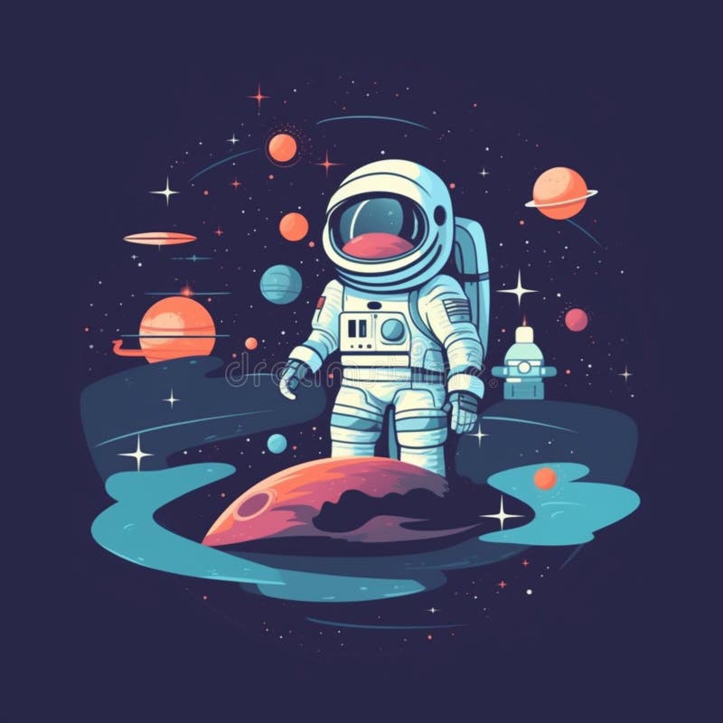 Astronaut in the Galaxy Background Cartoon Illustration Stock ...