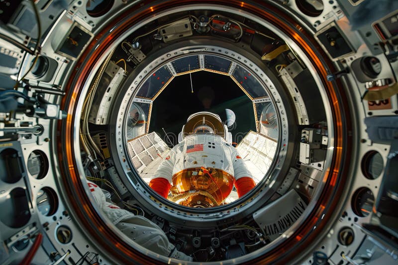 Astronaut Observing Space from Inside Spacecraft during Extravehicular ...