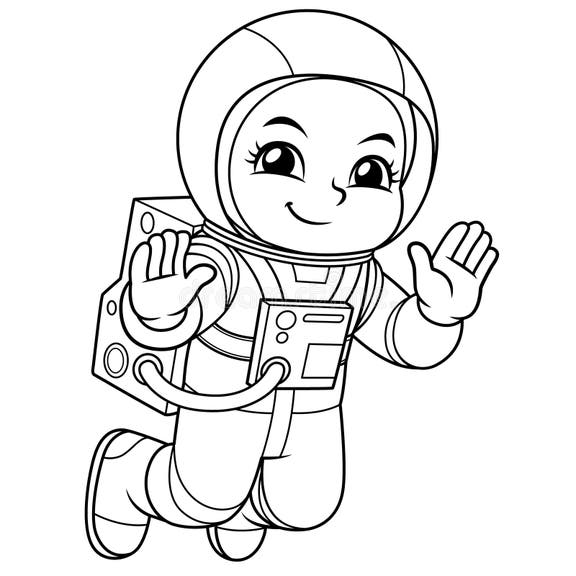 Astronaut Girl Floating in Empty Space BW Stock Illustration ...