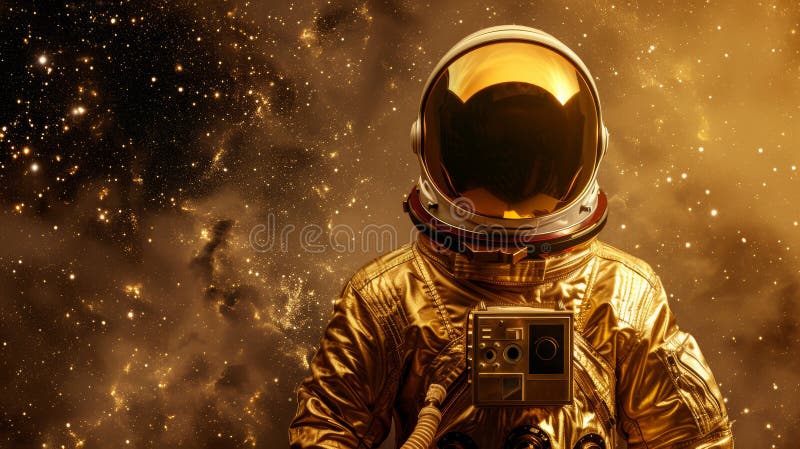 Astronaut in Gold Space Suit on Golden Background Stock Illustration ...