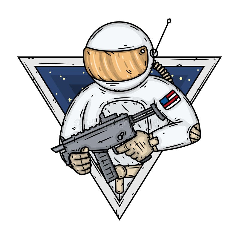 Astronaut with a Gun. Cartoon Astronaut in a Space. Conquest of Space ...