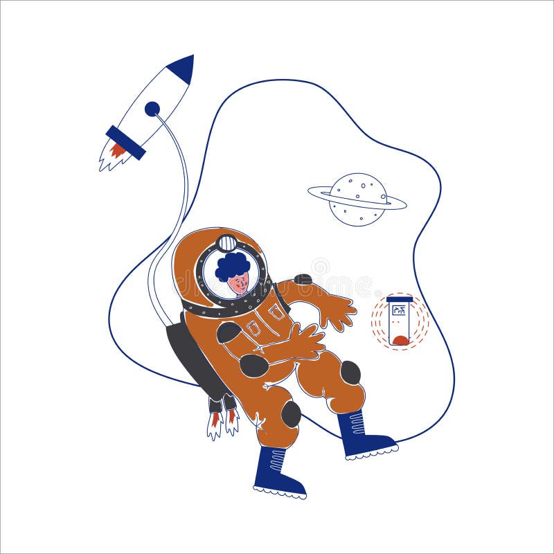 Astronaut in a Hand-drawn Style. Found Alien Technology. Vector ...