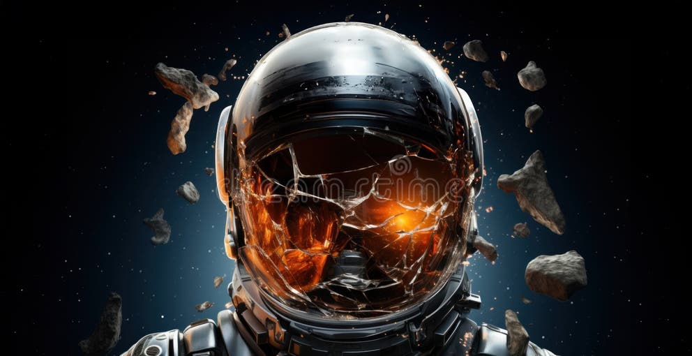 Astronaut Helmet Breaking Under Asteroid Impact Stock Illustration ...