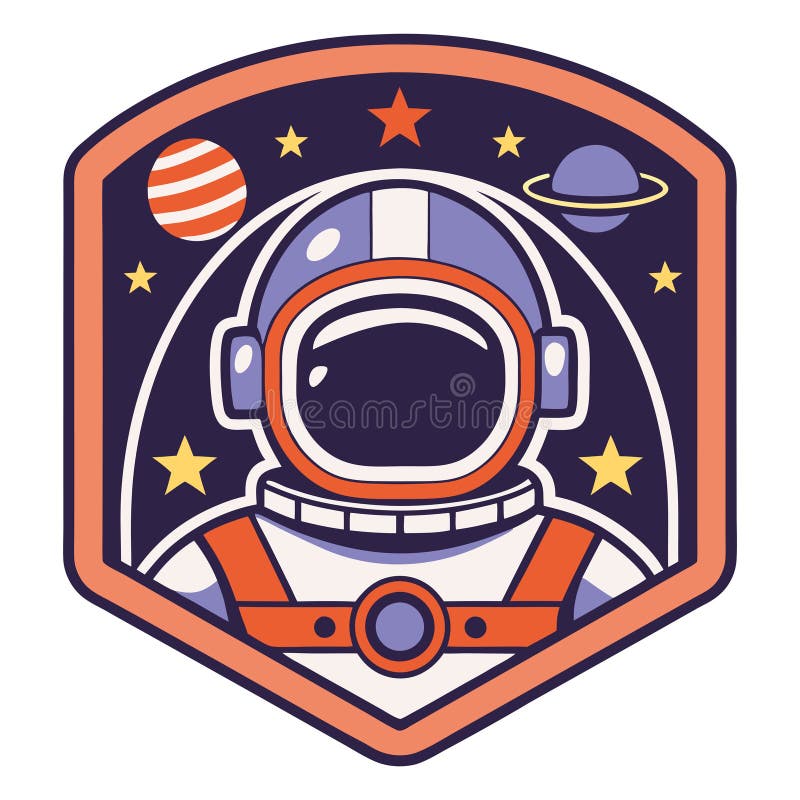Astronaut Helmet Emblem with Planets Stock Vector - Illustration of ...