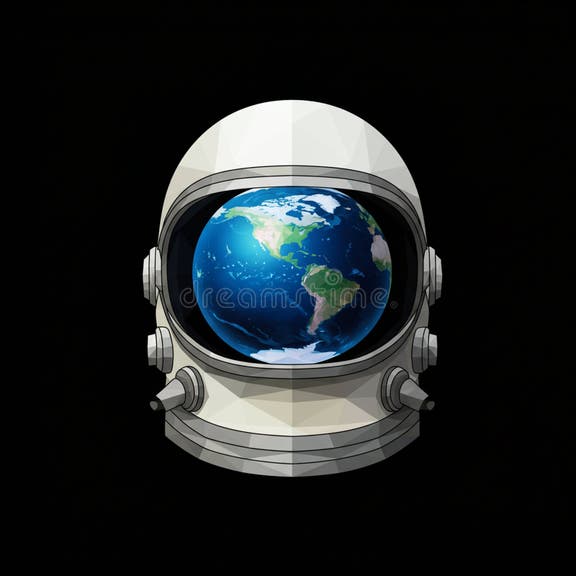 An Astronaut Helmet Floating in Space Features the Earth Reflected in ...