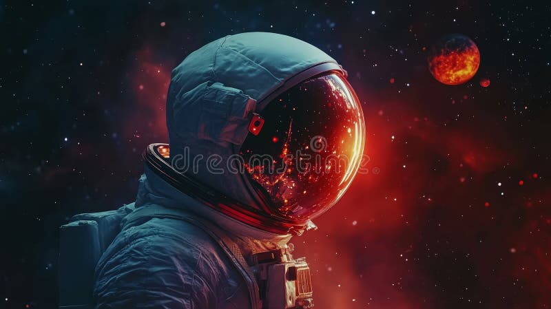 Astronaut in Helmet Floating in Space, Side View, Open Space, Milky Way ...