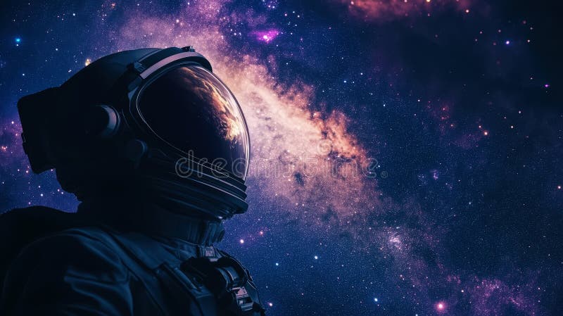 Astronaut in Helmet Floating in Space, Side View, Open Space, Milky Way ...