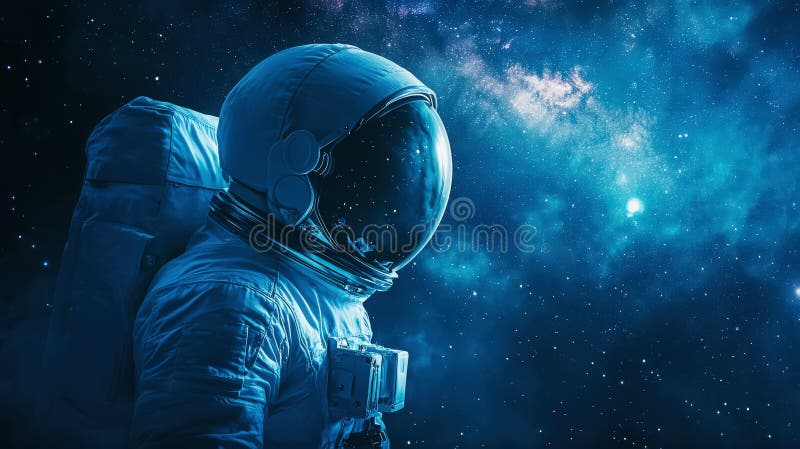 Astronaut in Helmet Floating in Space, Side View, Open Space, Milky Way ...