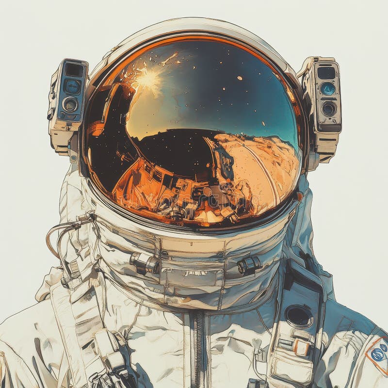 Astronaut Helmet Reflection Martian Landscape Space Exploration Stock Illustration ...