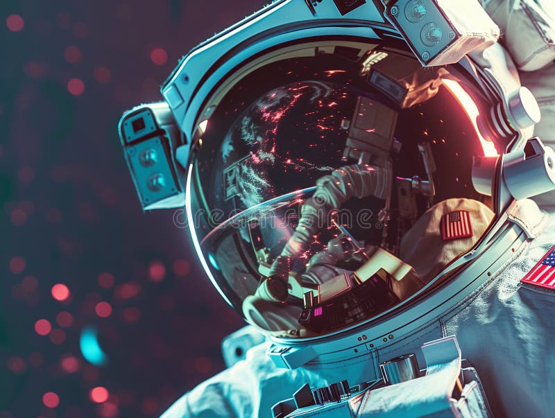 Astronaut Helmet Reflection in Vibrant Nebula Space AI-generated Stock ...