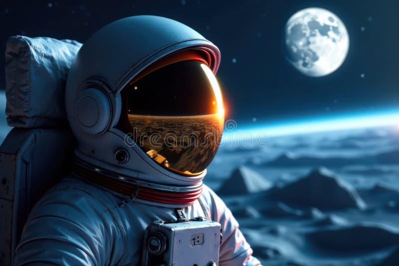 Astronaut Helmet Reflects Moon, Distant Earth Visible , Glass, Planet ...