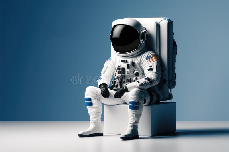 Astronaut Sitting at a Desk and Working on a Laptop Stock Illustration ...