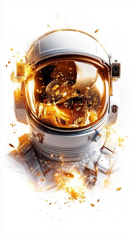 Astronaut Helmet Surrounded by Dynamic Explosion Effects in Vivid ...