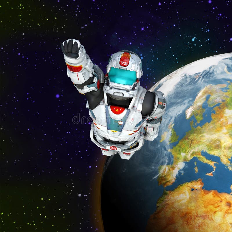 Astronaut Hero - Flying Out of the Planet Stock Illustration ...