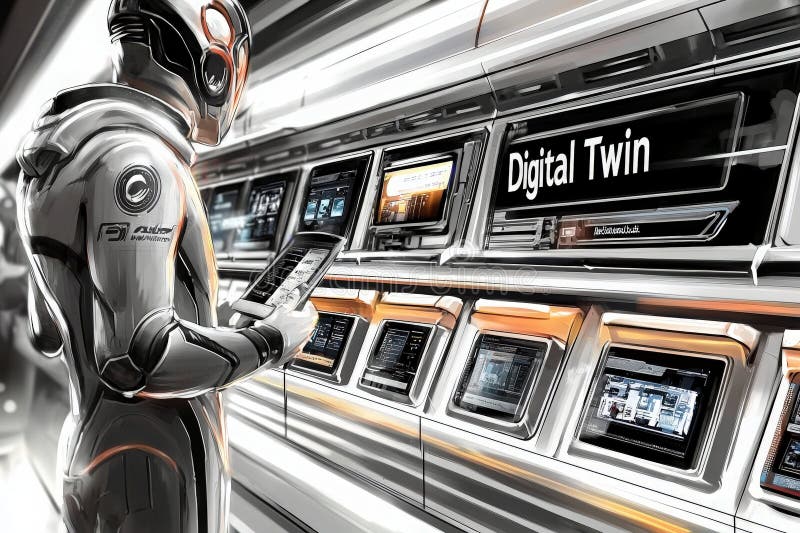 Futuristic Astronaut Interacting with Digital Twin Technology in a ...