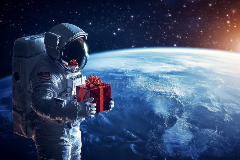 An Astronaut Holding a Gift Box on the Moon, . Generative AI Stock ...