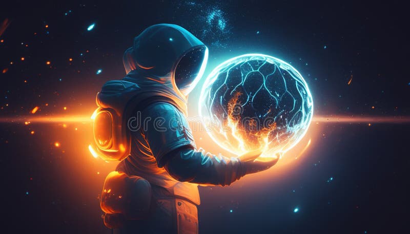 Astronaut Holding a Giant Orb Digital Art Illustration, Generative AI ...
