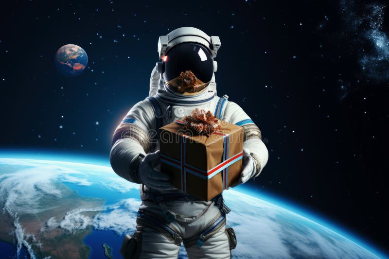 An Astronaut Holding a Gift Box on the Moon, . Generative AI Stock ...