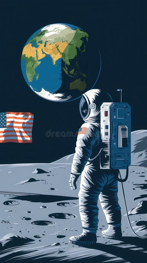 Astronaut Holding Helmet on Moon with Earth Visible in Background Stock ...