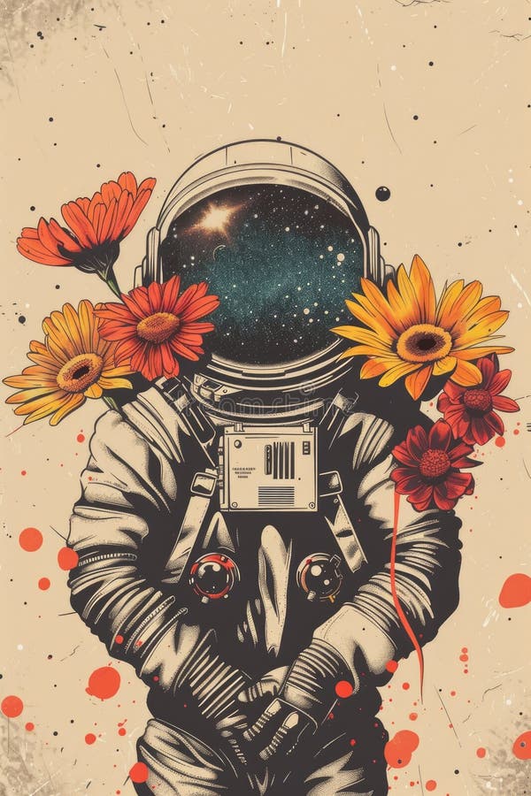 Astronaut Holding Sunflowers in Space-Themed Art Stock Photo - Image of ...