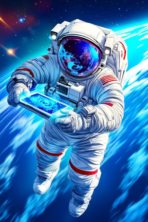 An Astronaut Holding a Tablet Computer in His Hands Stock Photo - Image ...
