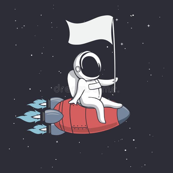 Astronaut Holds a Flag on Rocket Stock Vector - Illustration of ...