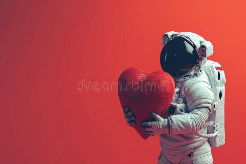 An Astronaut Hugging a Large Soft Red Valentine Love Heart Stock Photo ...