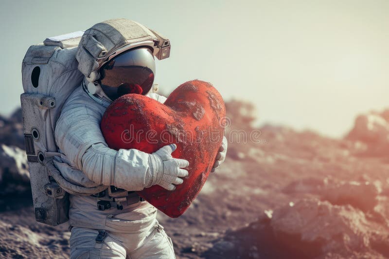 An Astronaut Hugging a Large Soft Red Valentine Love Heart Stock Photo ...