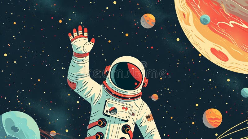 Astronaut Illustration in Outer Space, Exploration, Discovery, and ...