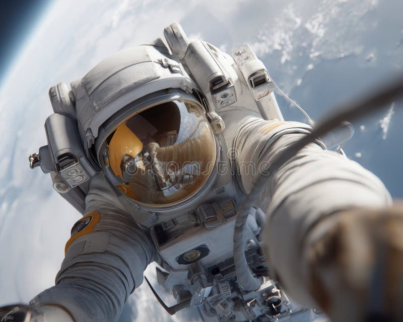 Astronaut during an Important Space Walk at a Space Station Stock ...