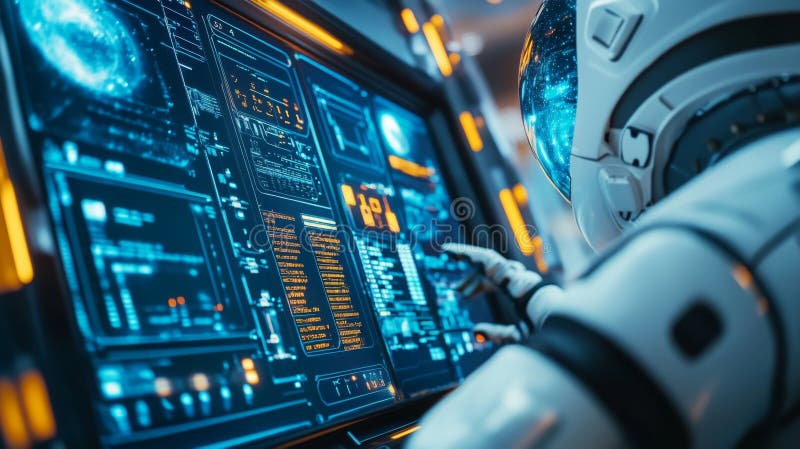 Astronaut Interacting with Control Panel in Spacesuit Stock Image ...