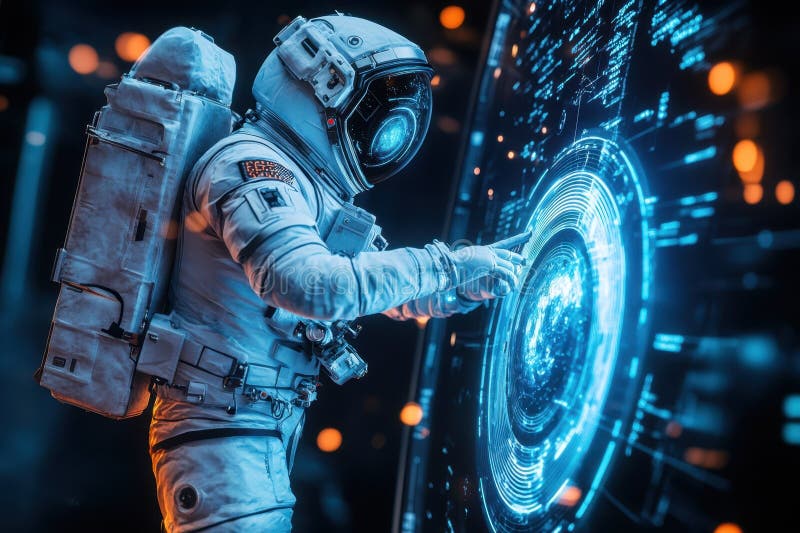 Astronaut Interacting Futuristic Digital Interface Space Environment ...