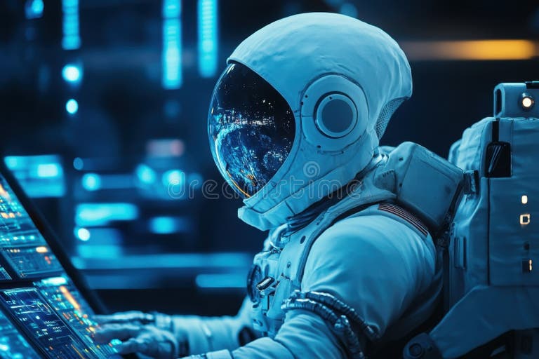 Astronaut Operates Futuristic Control Panel in a High-tech Space ...