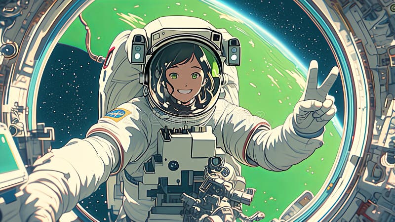 Astronaut with a Joyful Expression Performing a Peace Gesture in Outer ...