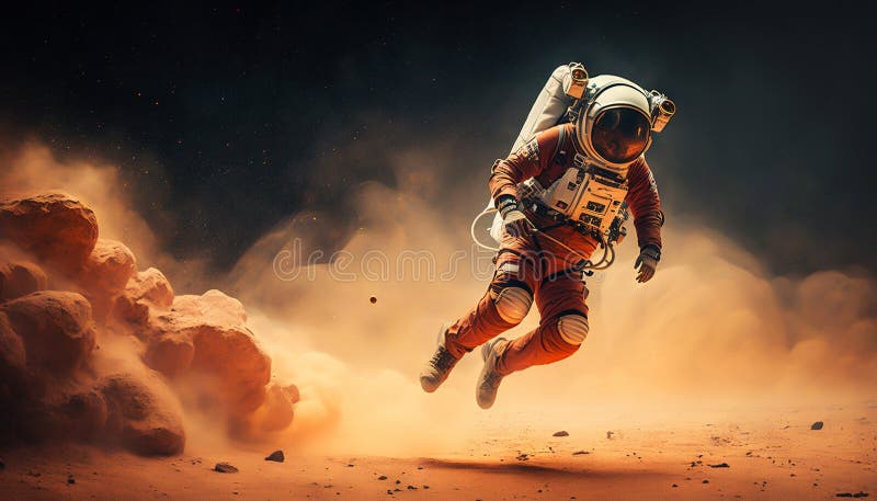 Astronaut Jumping on a Soil of Alien Rocky Planet. Generative AI. Stock ...
