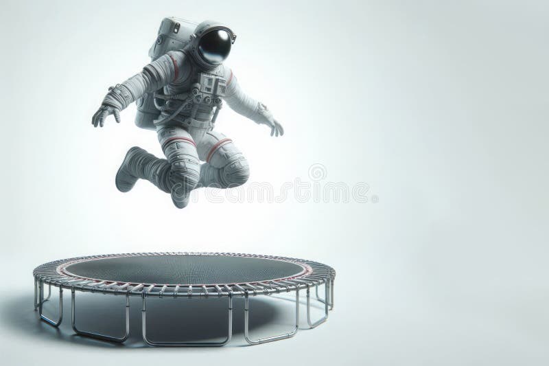 Astronaut Jumping on a Trampoline. Space for Text. Stock Photo - Image ...